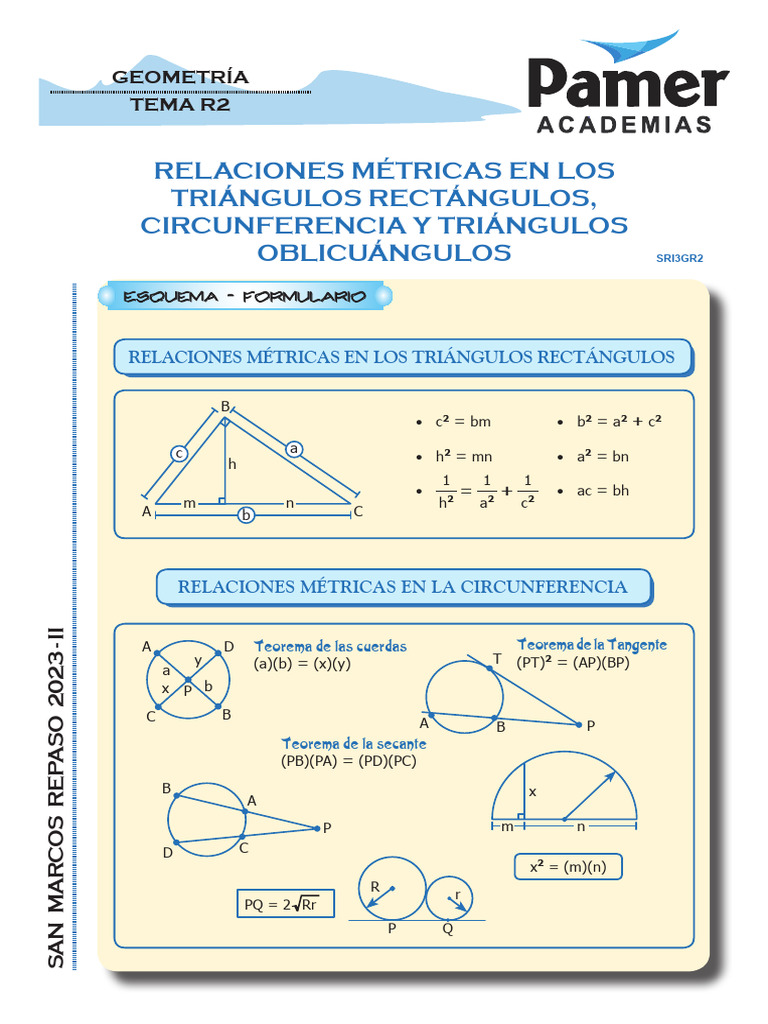 C_Geometría_R2_Relaciones Métricas en Los Triángulos Rectángulos | PDF | Triángulo | Geometría ...