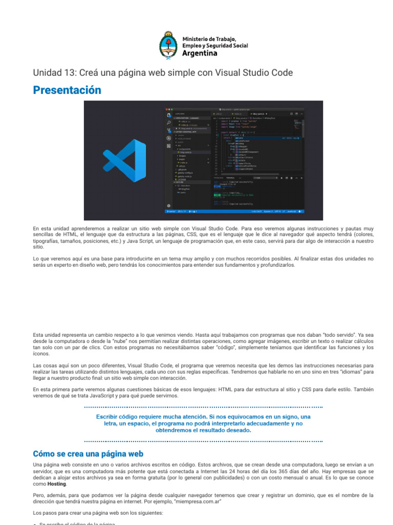 Unidad 13 - Creá Una Página Web Simple Con Visual Studio Code Con ...