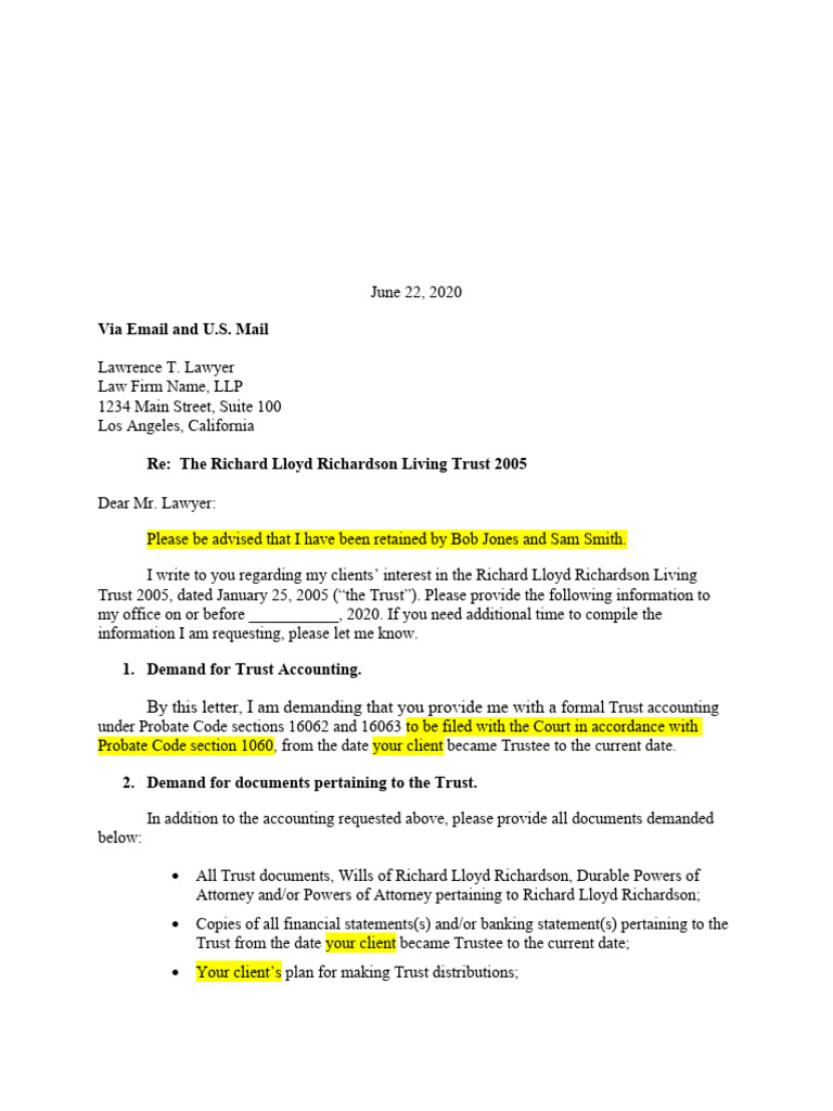Sample Accounting Demand Letter PDF | PDF | Trust Law | Trustee