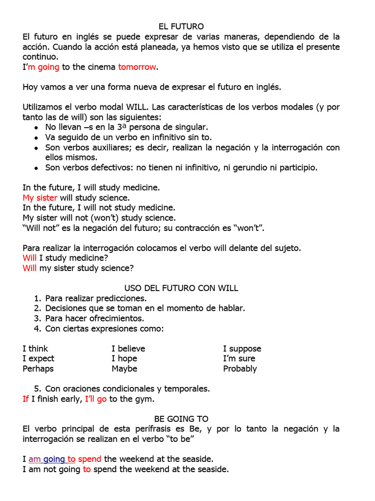 Formas de expresar el futuro en inglés | PDF | Verbo | Semántica