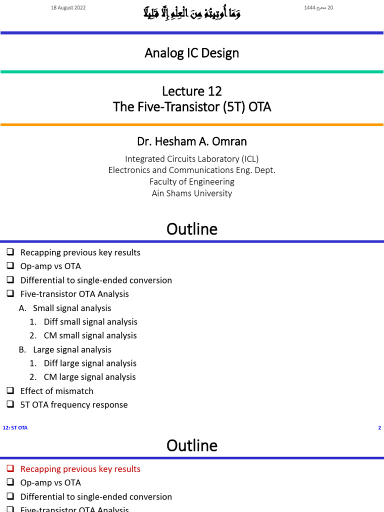 Aic Lec 12 5t Ota v01 | PDF | Operational Amplifier | Amplifier