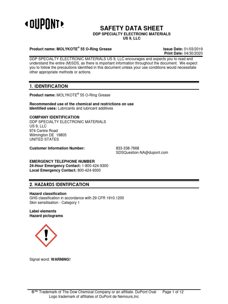 MSDS 90033400 Molykote | PDF | Toxicity | Dangerous Goods