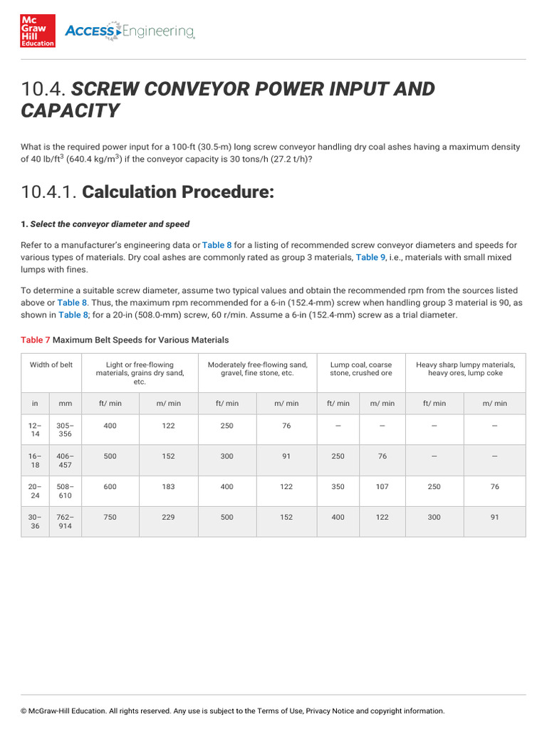 Screw Conveyor Power Input and Capacity | PDF | Horsepower | Sand