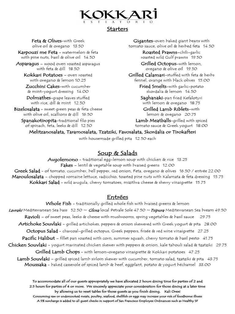 Kokkari Lunch Menu 2 | PDF | Dill | Foods