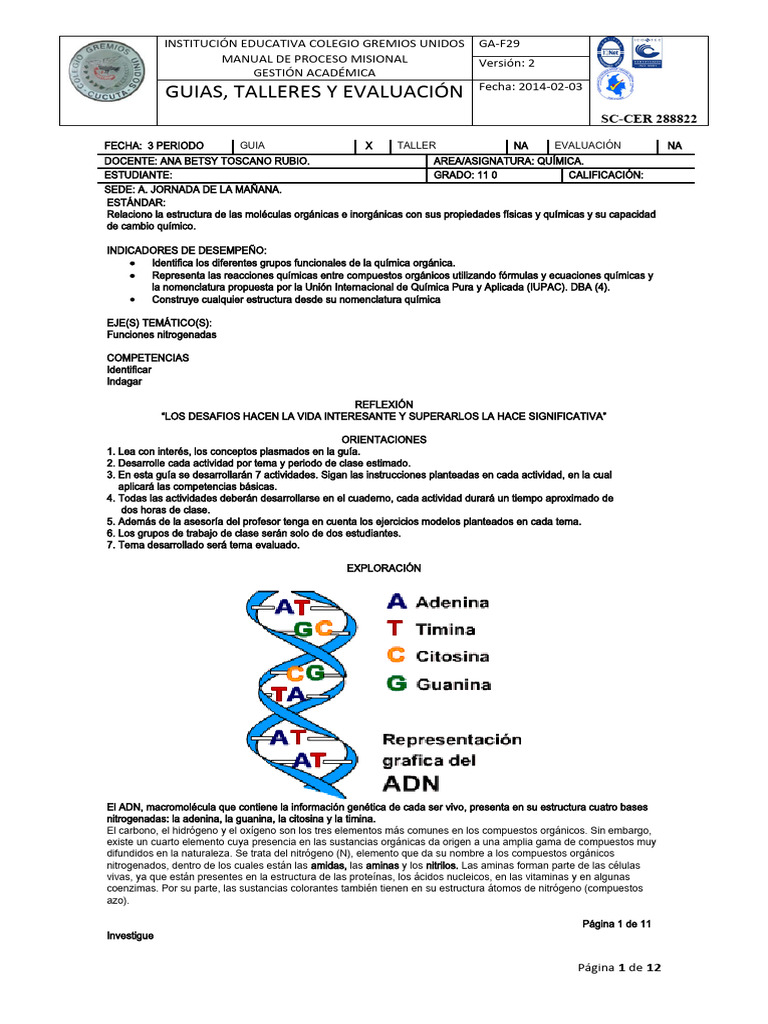 Guía Funciones Nitrogenadas 3p 11 2022 Pdf Amida Amina 