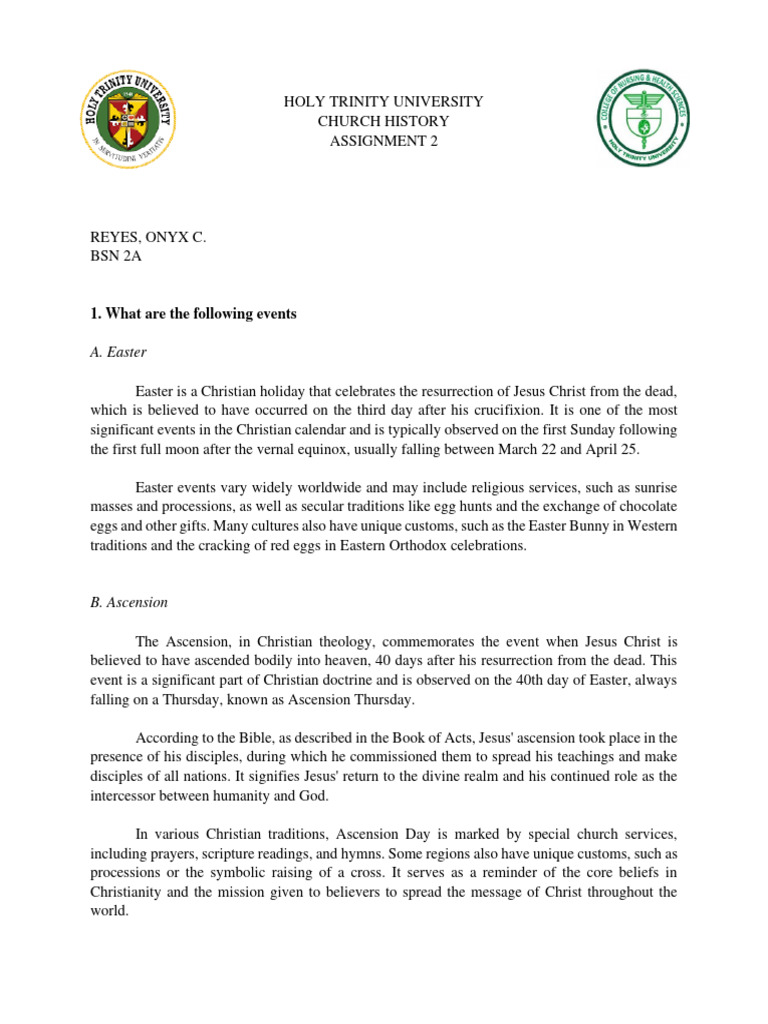 Church History Assignment 2 | PDF | Pentecost | Resurrection Of Jesus