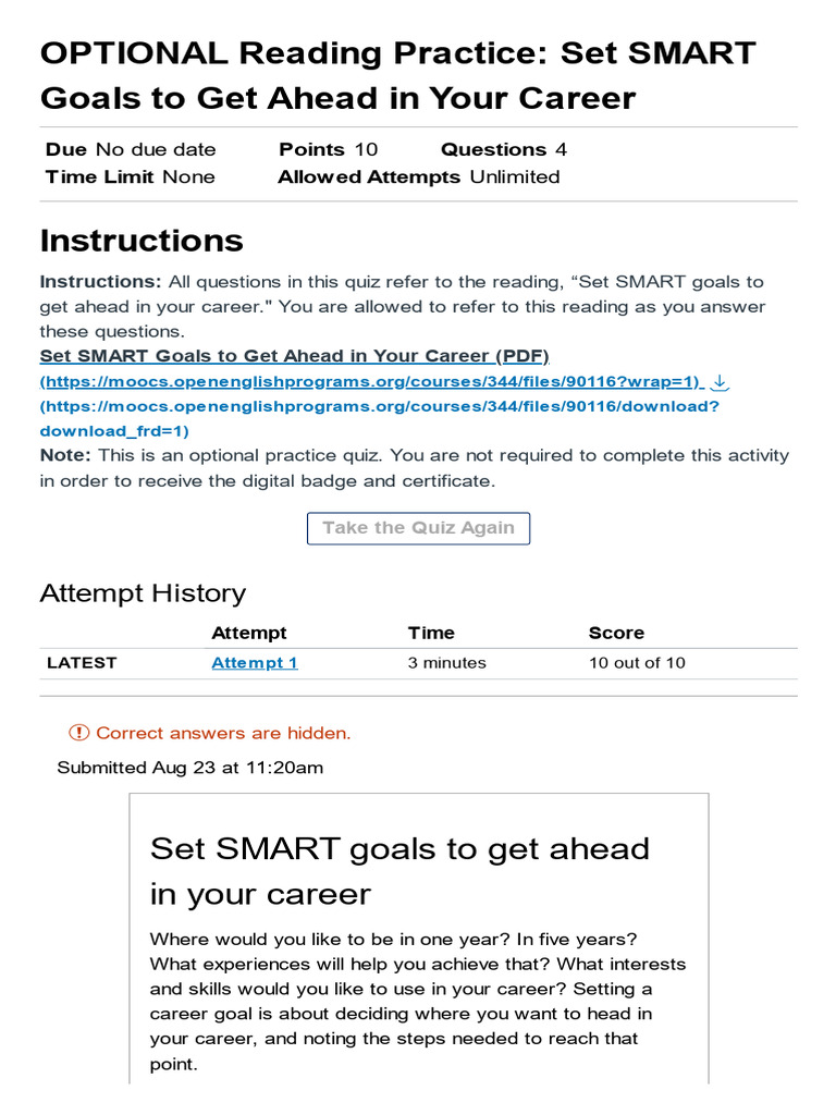 OPTIONAL Reading Practice - Set SMART Goals To Get Ahead in Your Career ...