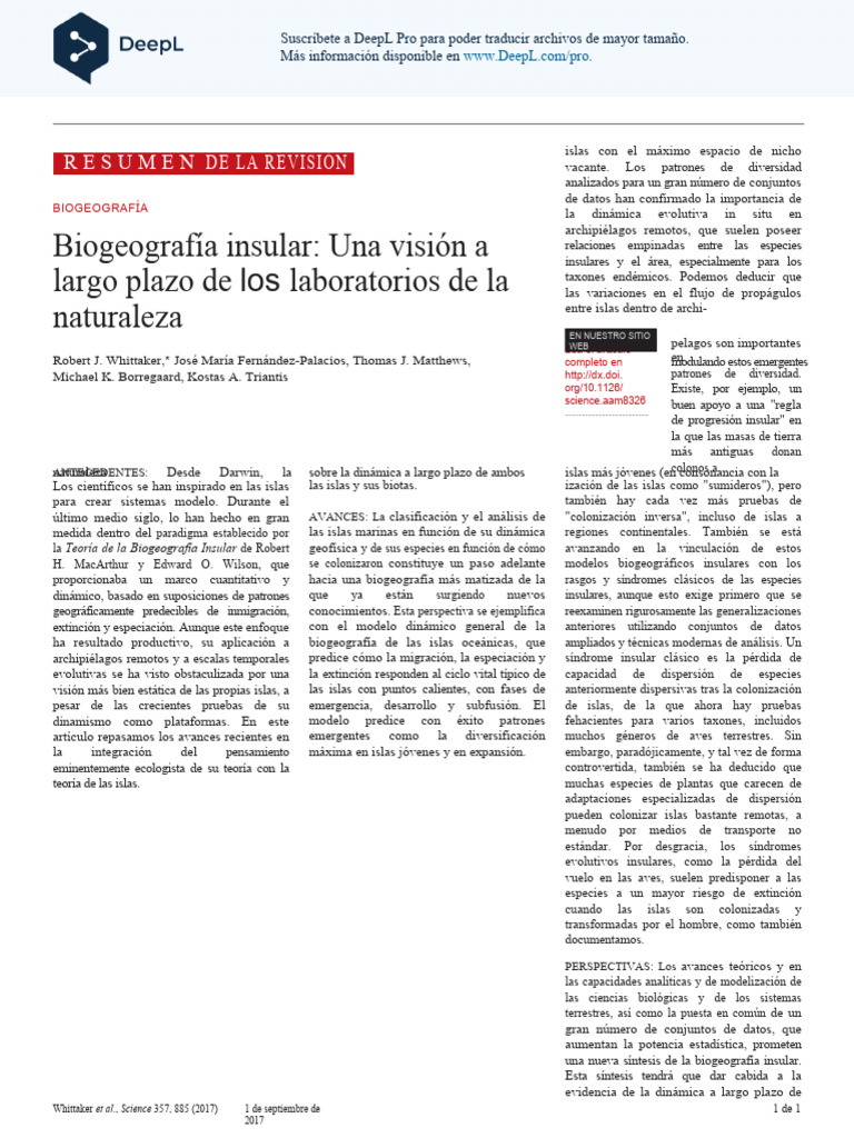 5 Whittaker Et Al Science Island Biogeografphy 50years (Español) | PDF ...