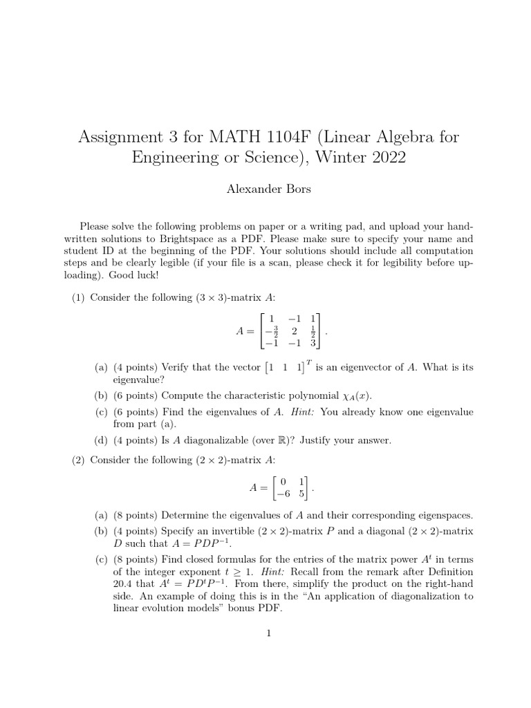 Assignment 3 | PDF | Eigenvalues And Eigenvectors | Matrix Theory Assignment 3 | PDF | Eigenvalues And Eigenvectors | Matrix Theory