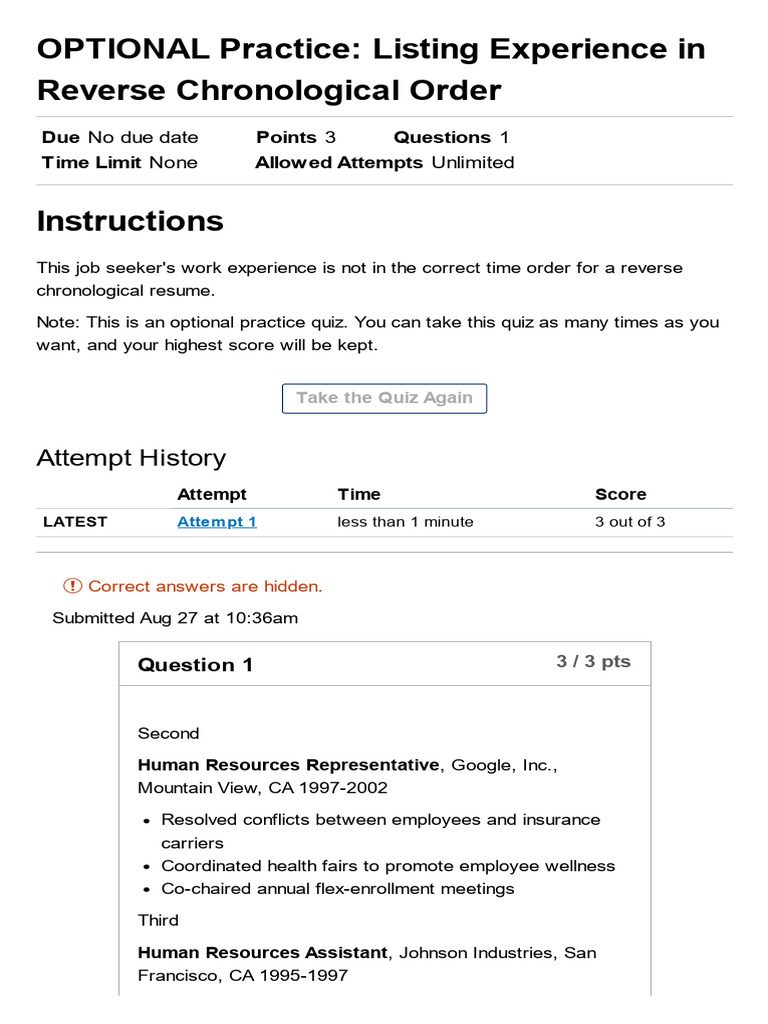 OPTIONAL Practice - Listing Experience in Reverse Chronological Order ...
