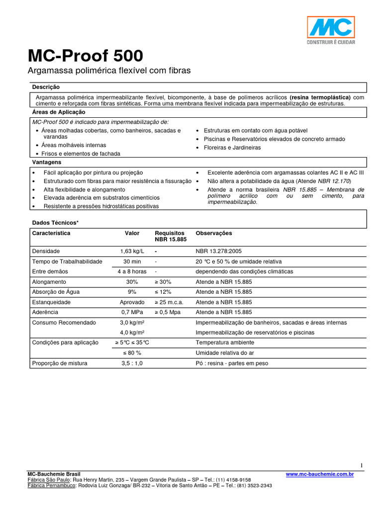 MC-Proof 500 | PDF | Argamassa (alvenaria) | Mistura