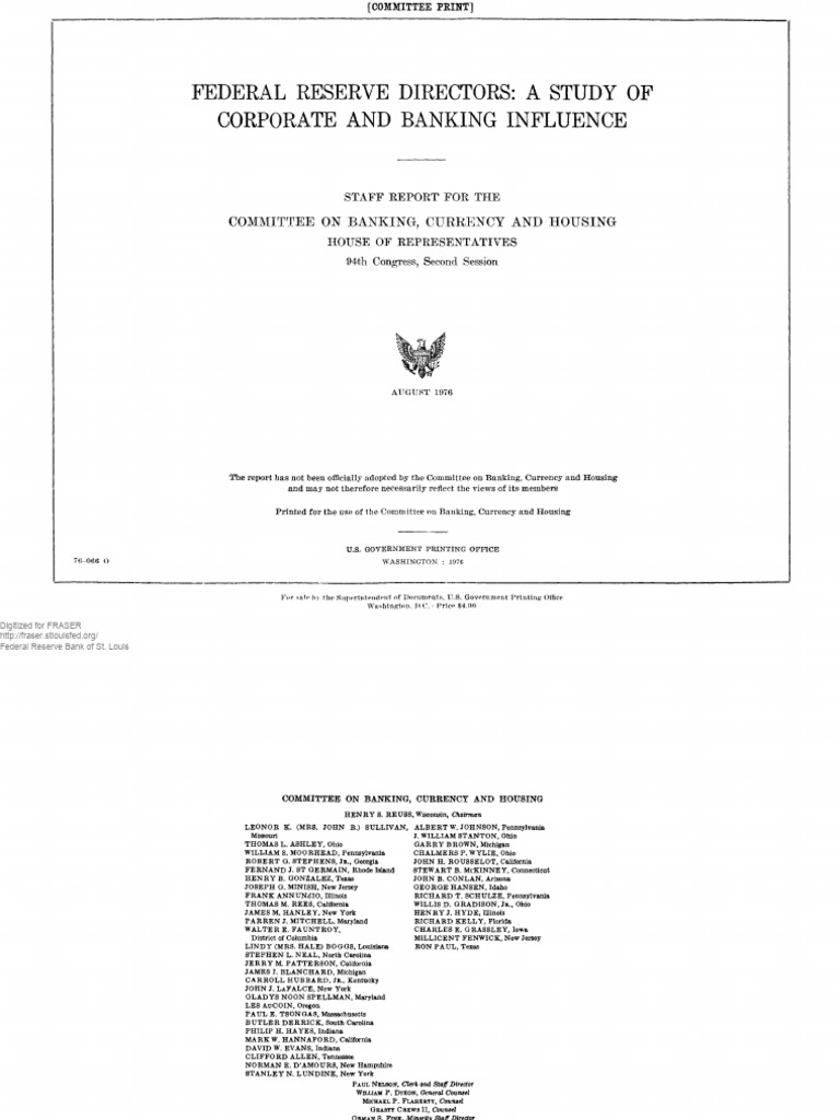 Federal Reserve Directors - A Study of Corporate and Banking Influence ...