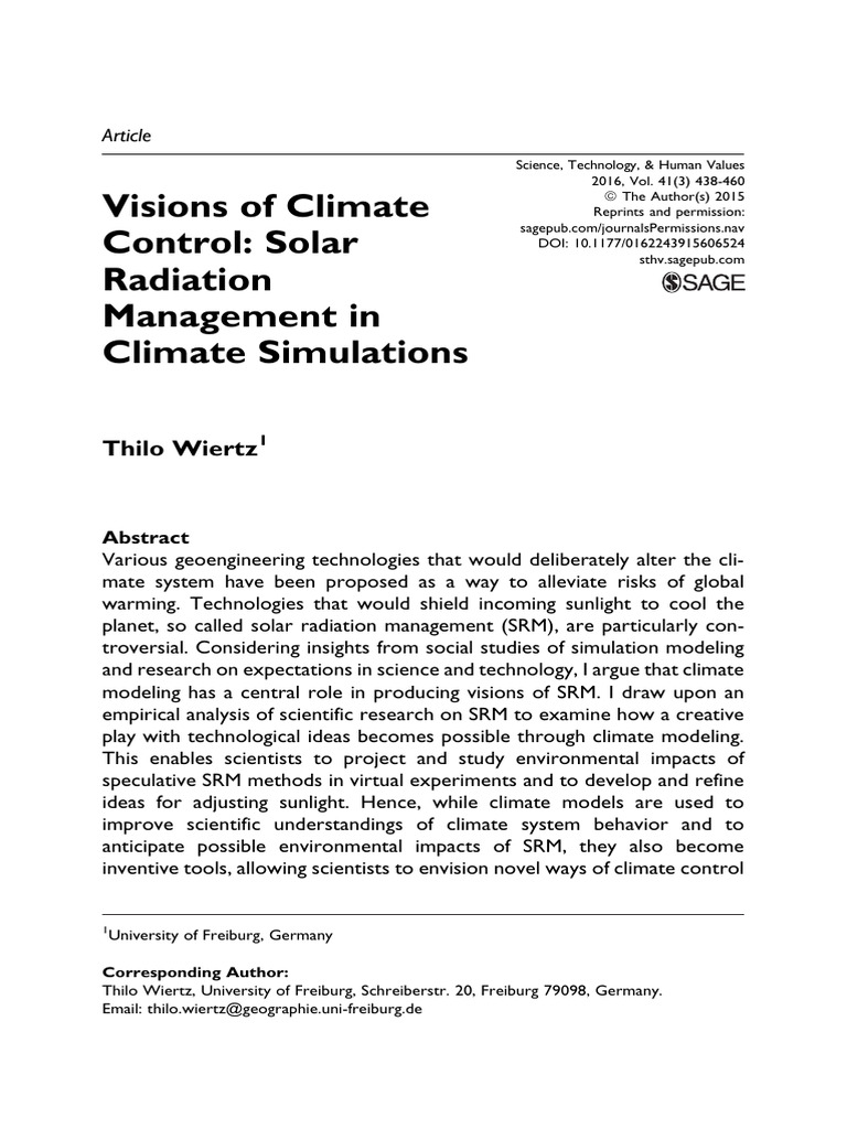 Visions of Climate Control: Solar Radiation Management in Climate ...