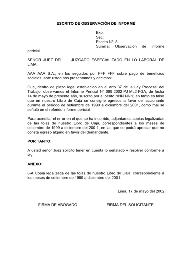 Escrito de Observación de Informe | PDF