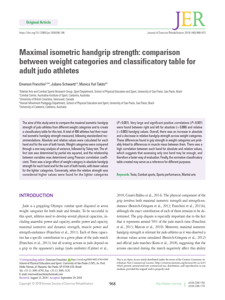 Franchini, 2018 - Maximal Isometric Handgrip Strength Comparasion ...