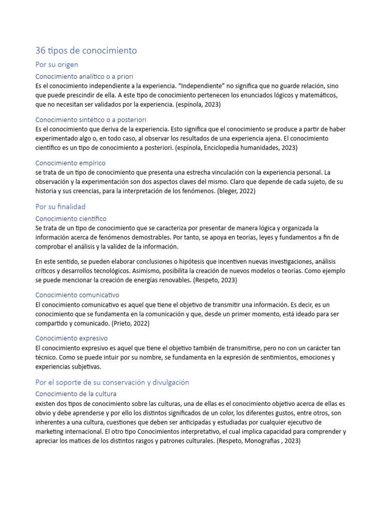 36 Tipos de Conocimiento | PDF | Conocimiento | A priori y a posteriori
