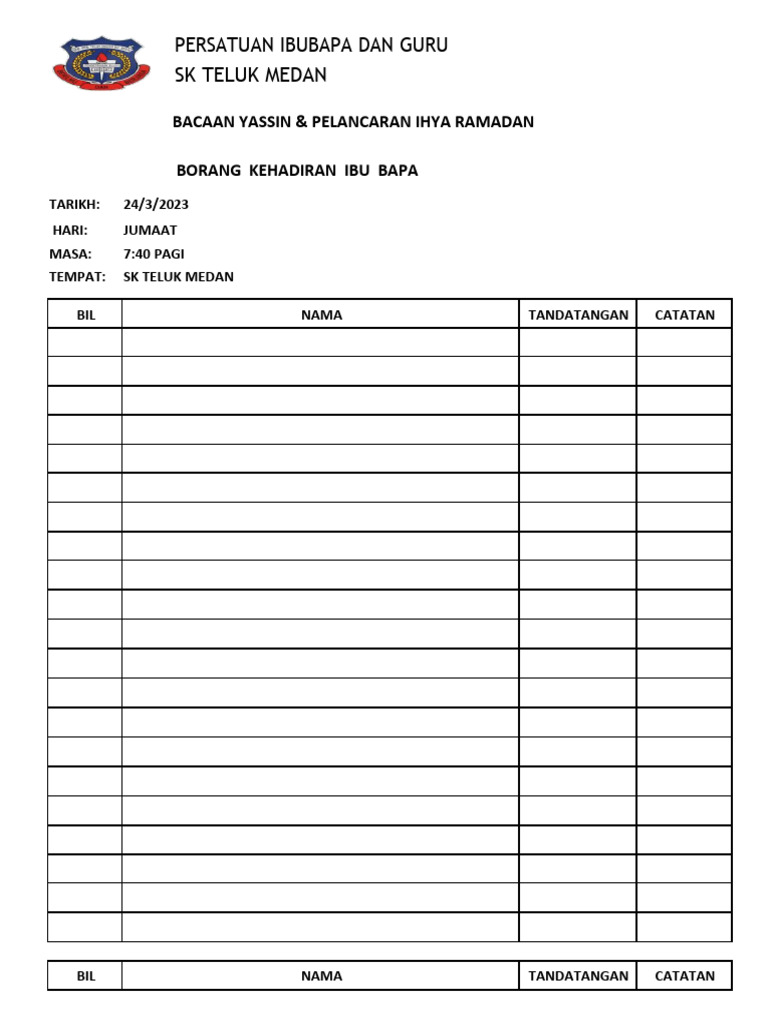 Borang Kehadiran PROGRAM PIBKS | PDF