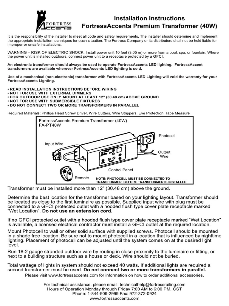 Fortress Accents 40W Premium Transformer Instructions 102217 A5 | PDF ...