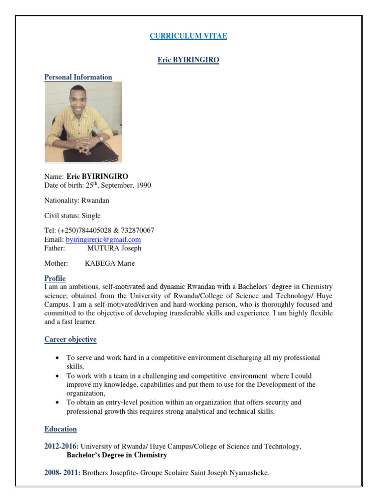 Eric Byiringiro Resume | PDF | Microsoft Excel