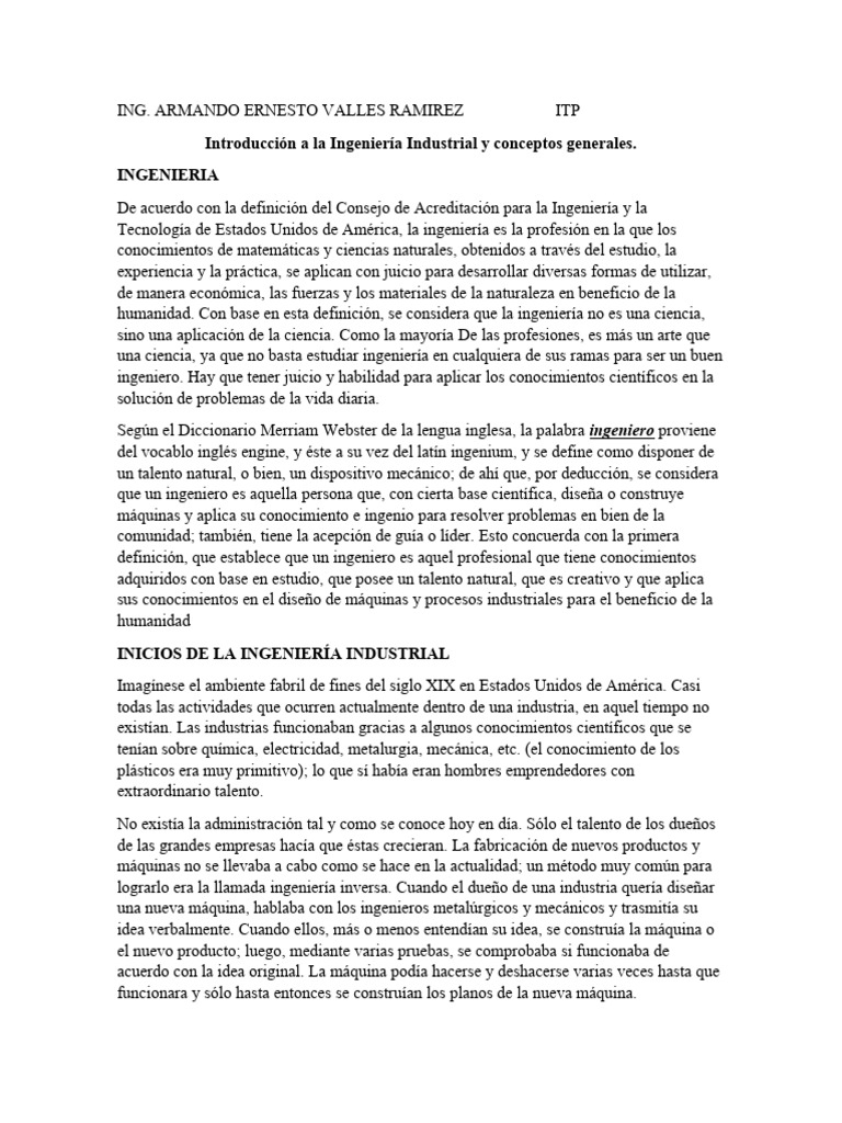 Introduccion A La Ingenieria Ind y Conceptos | PDF | Ingeniería | Calidad (comercial)
