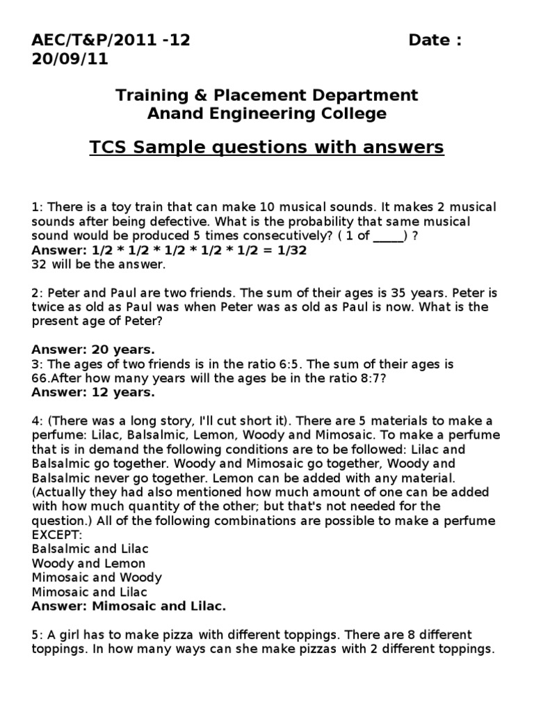 TCS Sample Questions From T& P | PDF | Sphere | Speed