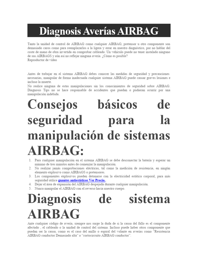 Diagnosis Averías AIRBAG | PDF | Airbag | Resistencia Eléctrica y Conductancia