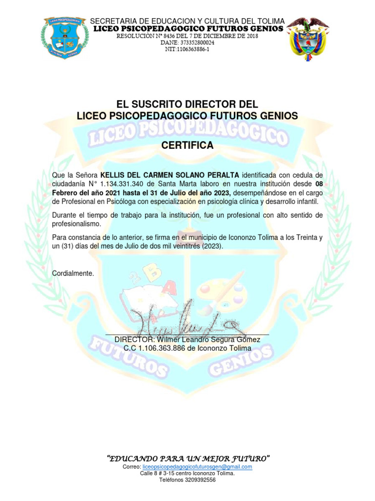 Certificado Psicologa | PDF