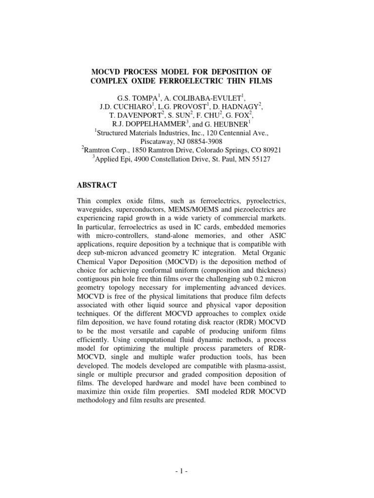 Modeling Paper Pdf Chemical Vapor Deposition Gases