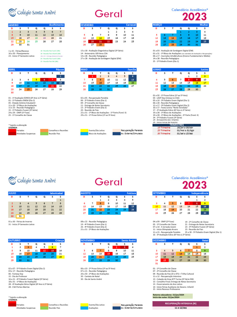 CALENDÁRIO GERAL CSA 2023 Abril | PDF