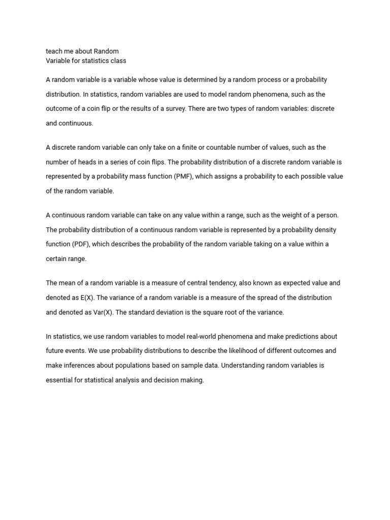 Teach Me About Random | PDF | Random Variable | Probability Distribution