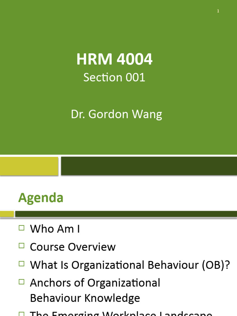 Week 1 - Introduction - Student - Section 001 | PDF | Organizational Behavior | Employment