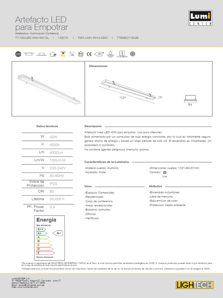 Gimasio 77-100-LED-40W-40K-SL | PDF | Diodo emisor de luz | Ciencias ...