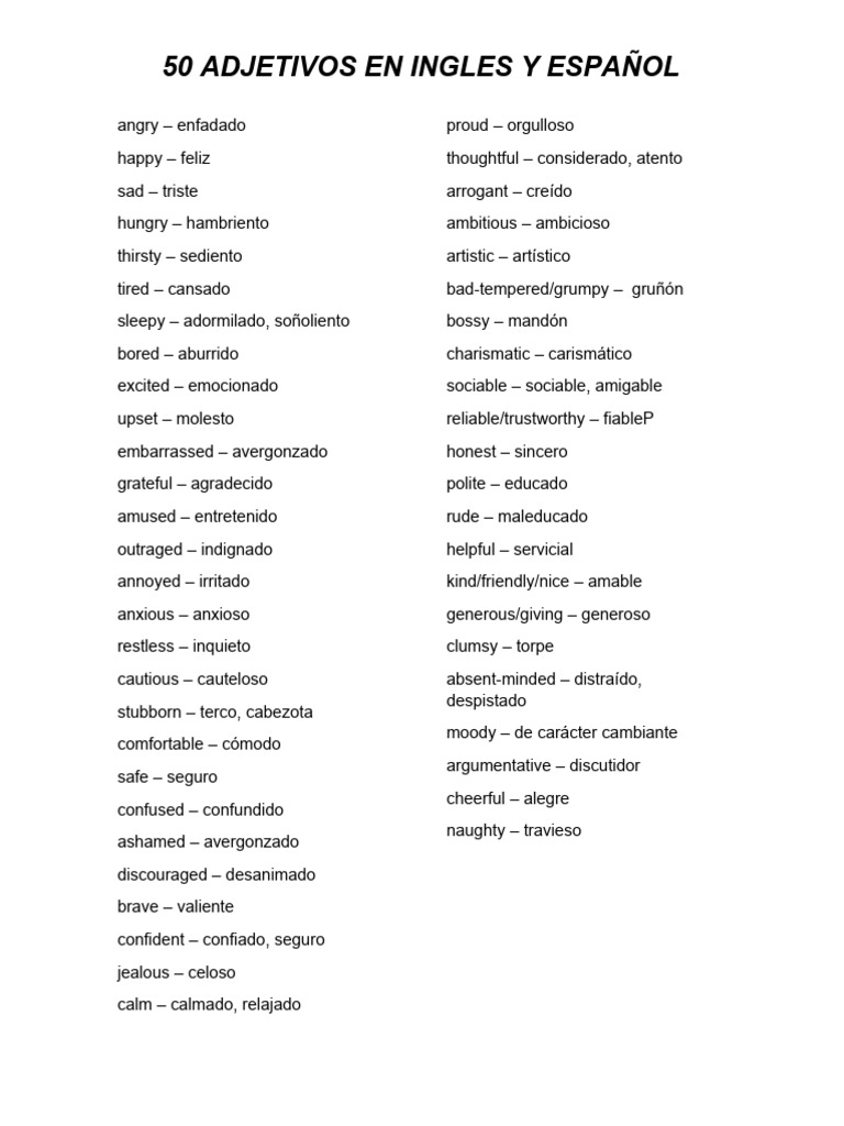 50 Adjetivos | PDF