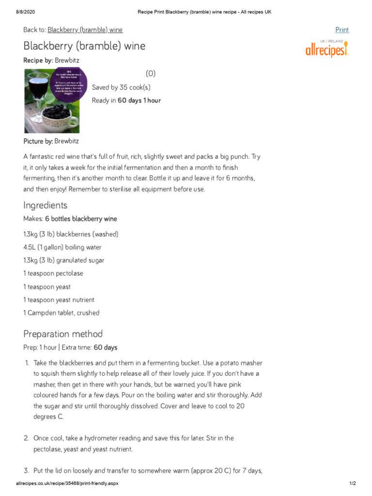 Recipe Print Blackberry (Bramble) Wine Recipe - All Recipes UK | PDF ...