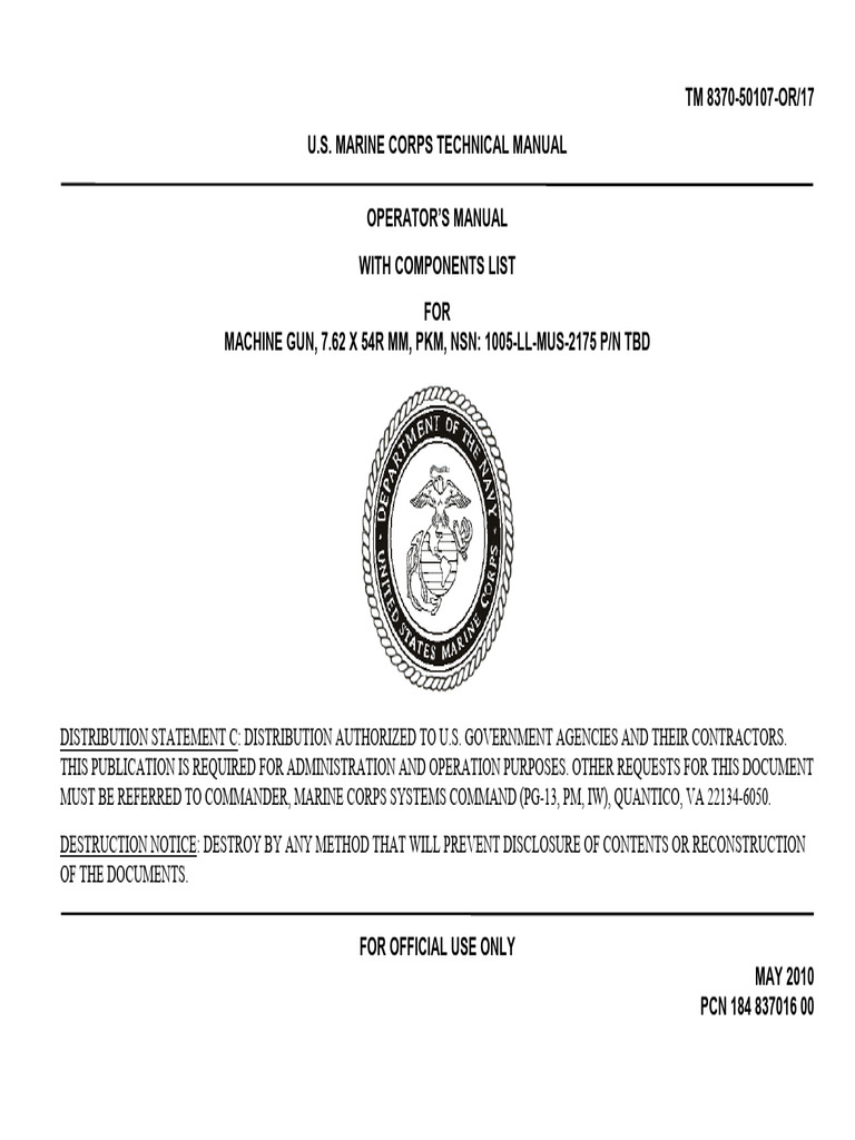 TM 8370 50107 PKM Oper Man | PDF | Cartridge (Firearms) | Weapon Design