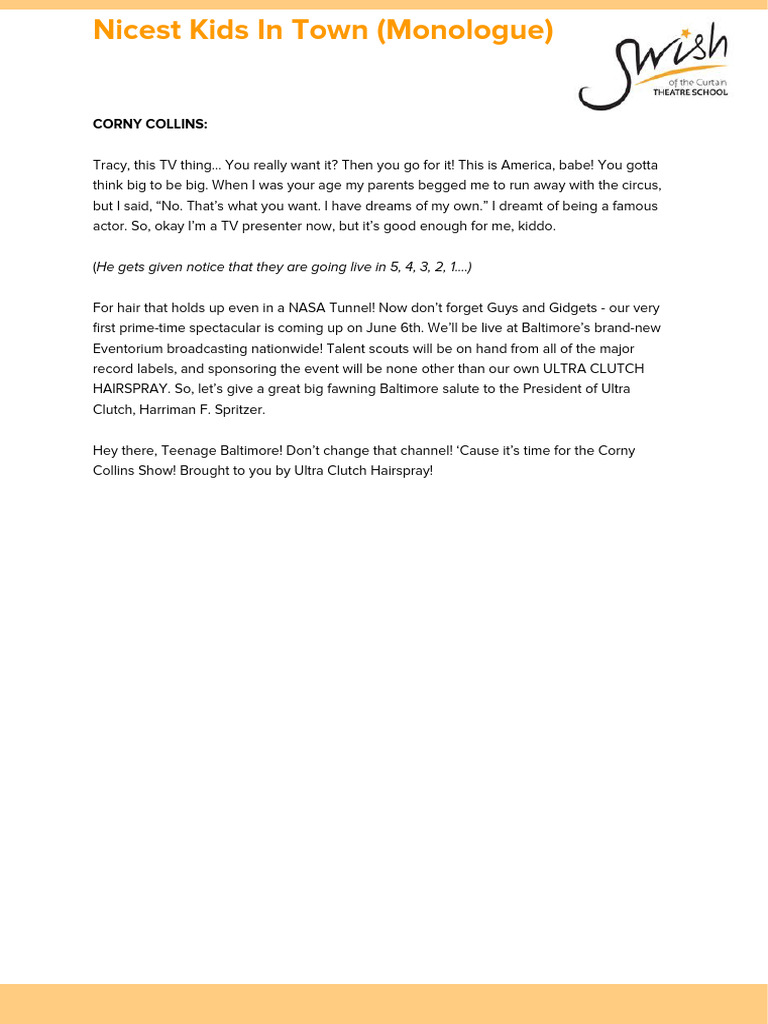 Monologue - Nicest Kids in Town | PDF