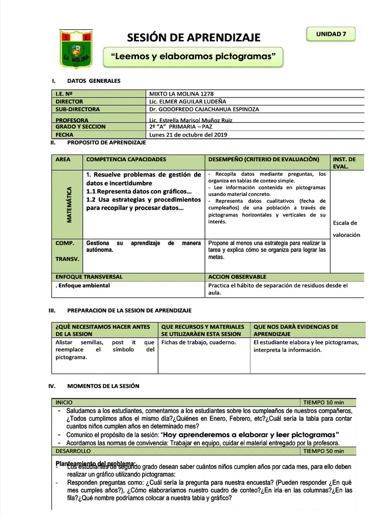 PDF Sesion de Aprendizaje Elaboramos y Leemos Pictogramas - Compress | PDF | Aprendizaje | Cognición