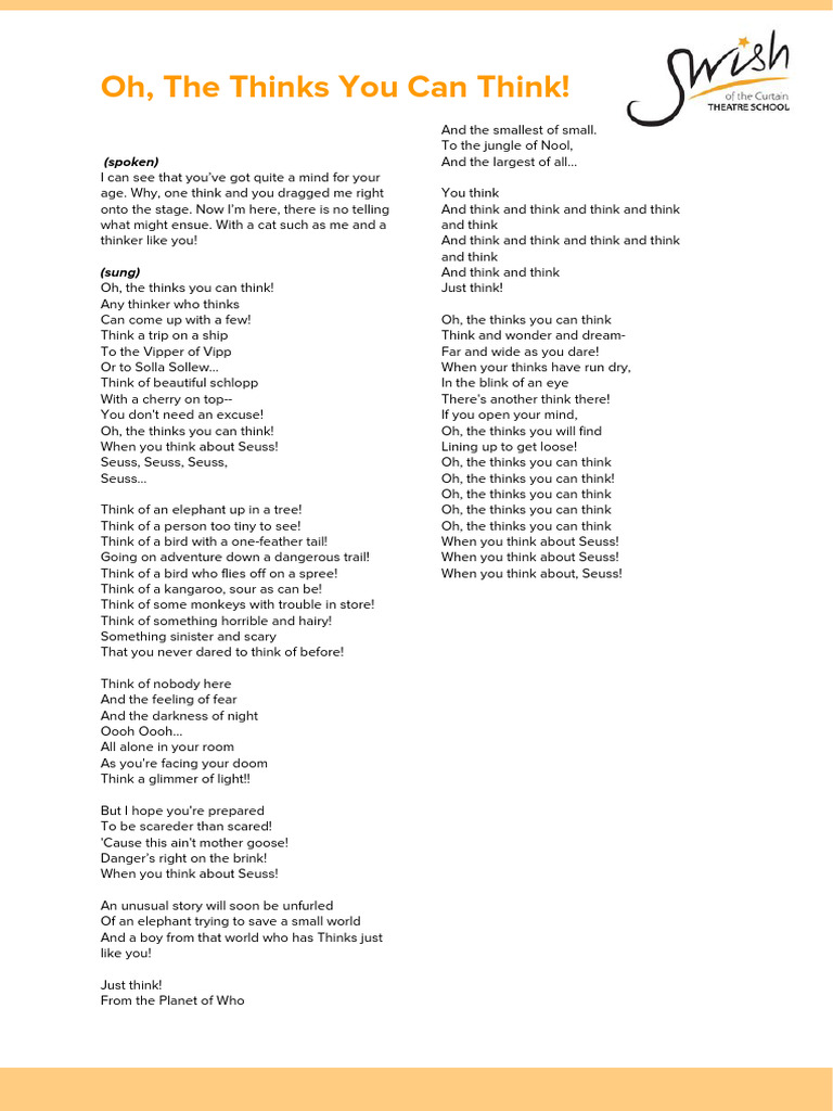 Lyrics - Oh The Thinks You Can Think | PDF | Poetry