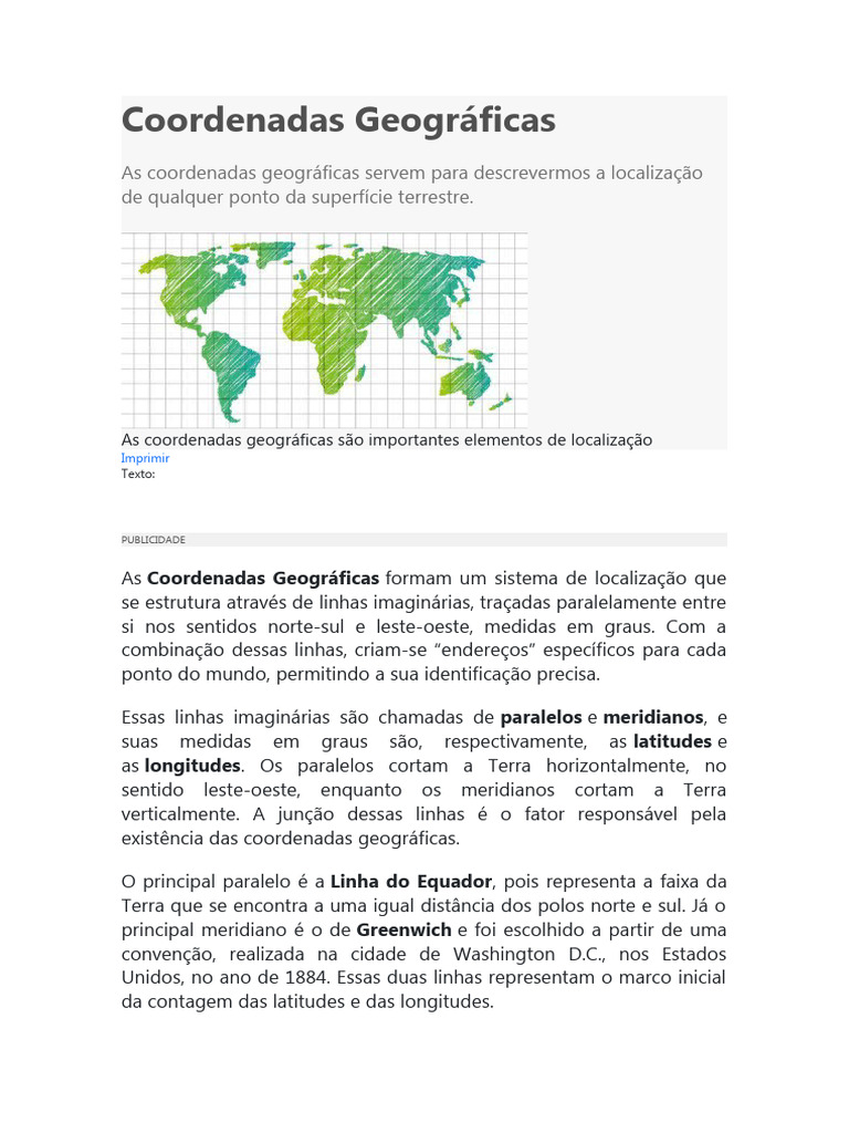 Coordenadas Geográficas Pdf Geografia Longitude