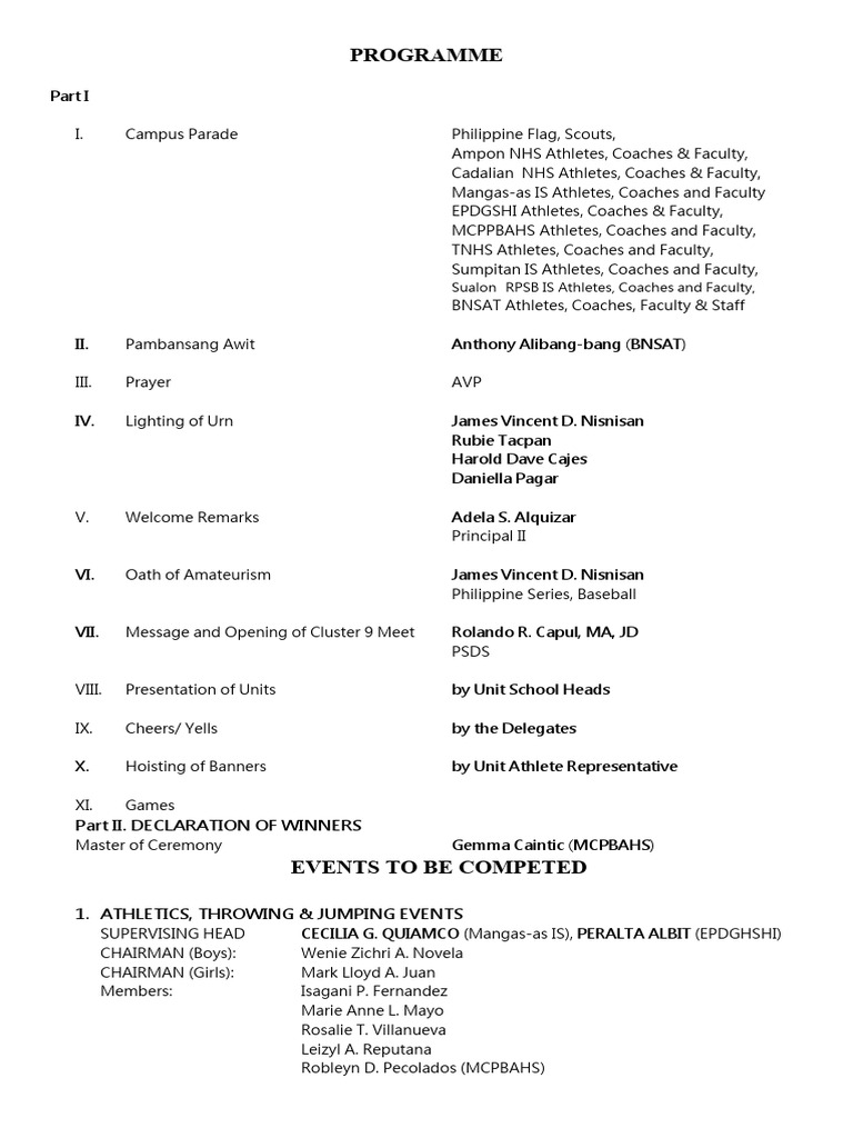 2023 Cluster 9 Meet Programme | PDF