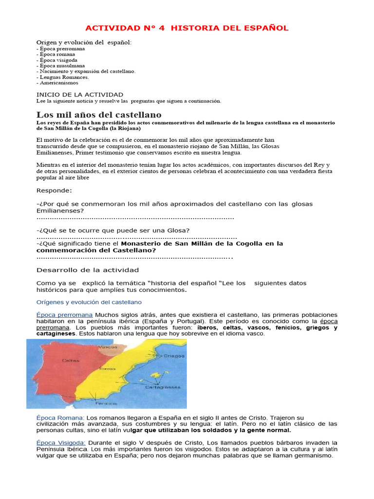 Actividad 4 Historia Del Español | PDF | Lengua española | España