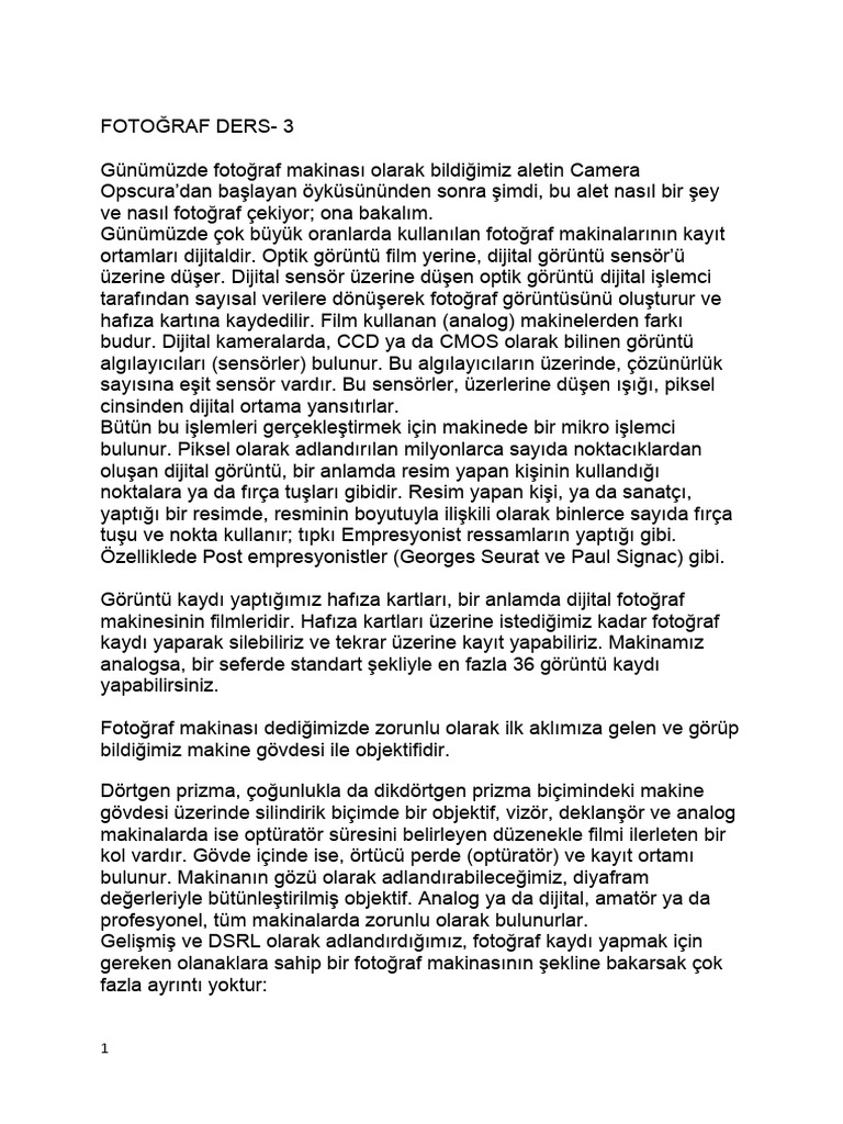 DERS-3. (FOTOĞRAF MAKİNASI YAPISI) Docx | PDF