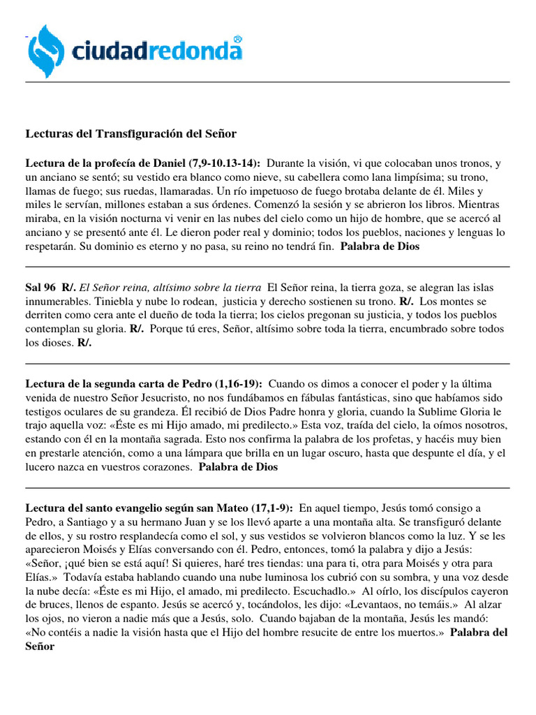 Dom 06 Agosto | PDF | Jesús | Creencia religiosa y doctrina