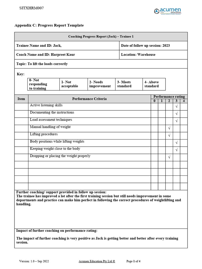 Appendix C: Progress Report Template: Sitxhrm007 | PDF