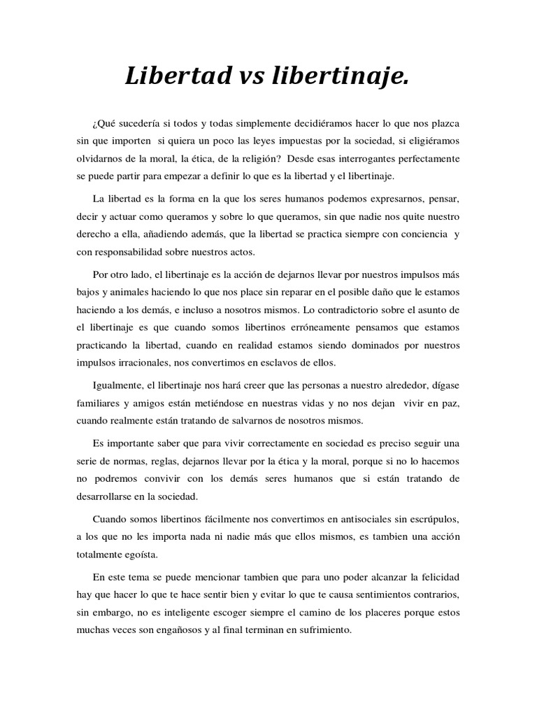 Libertad Vs Libertinaje | PDF | Libertad | Moralidad