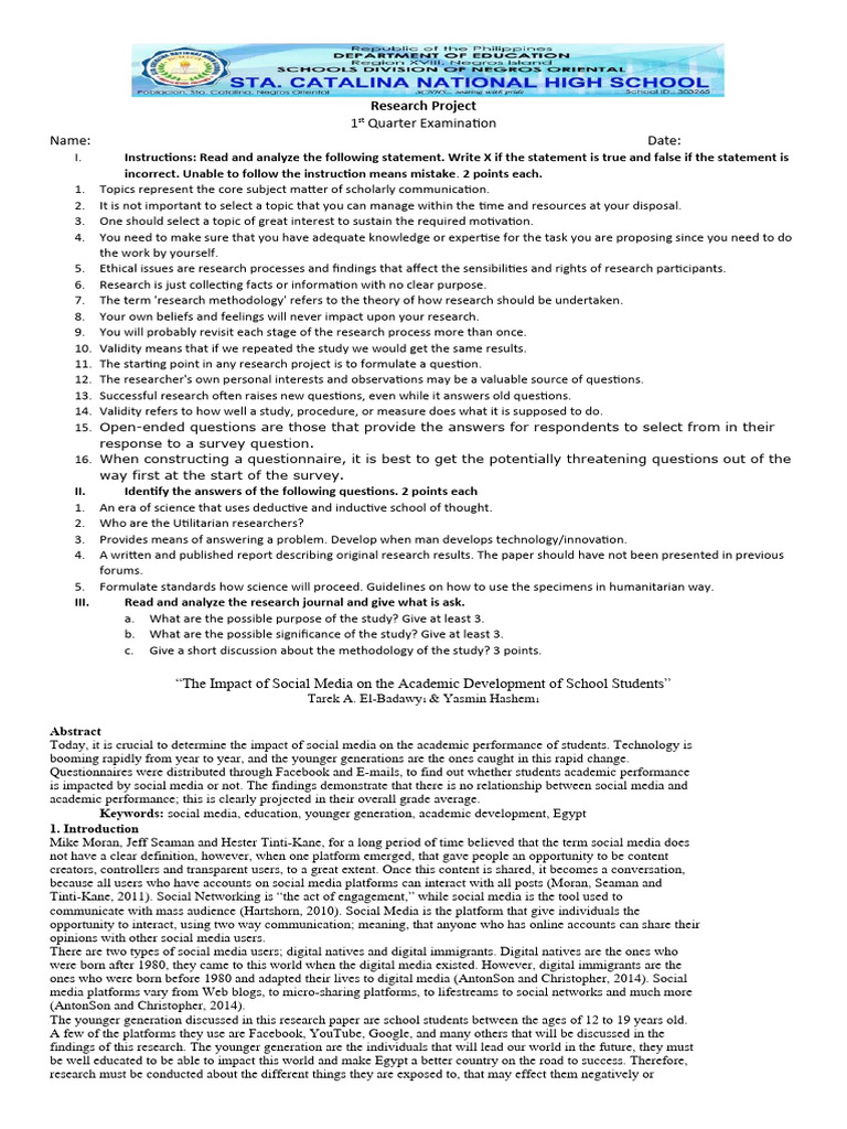 Research Exam: Social Media Impact | PDF | Social Media | Popular ...