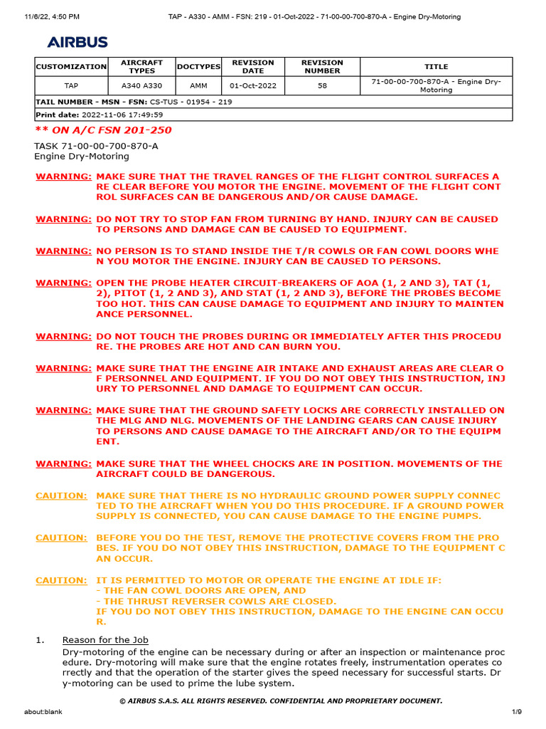 A330 Engine Dry-Motoring Procedure | PDF | Engines | Aircraft
