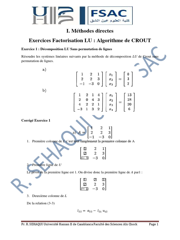 Décomposition LU par méthode de Crout | PDF | Concepts mathématiques ...