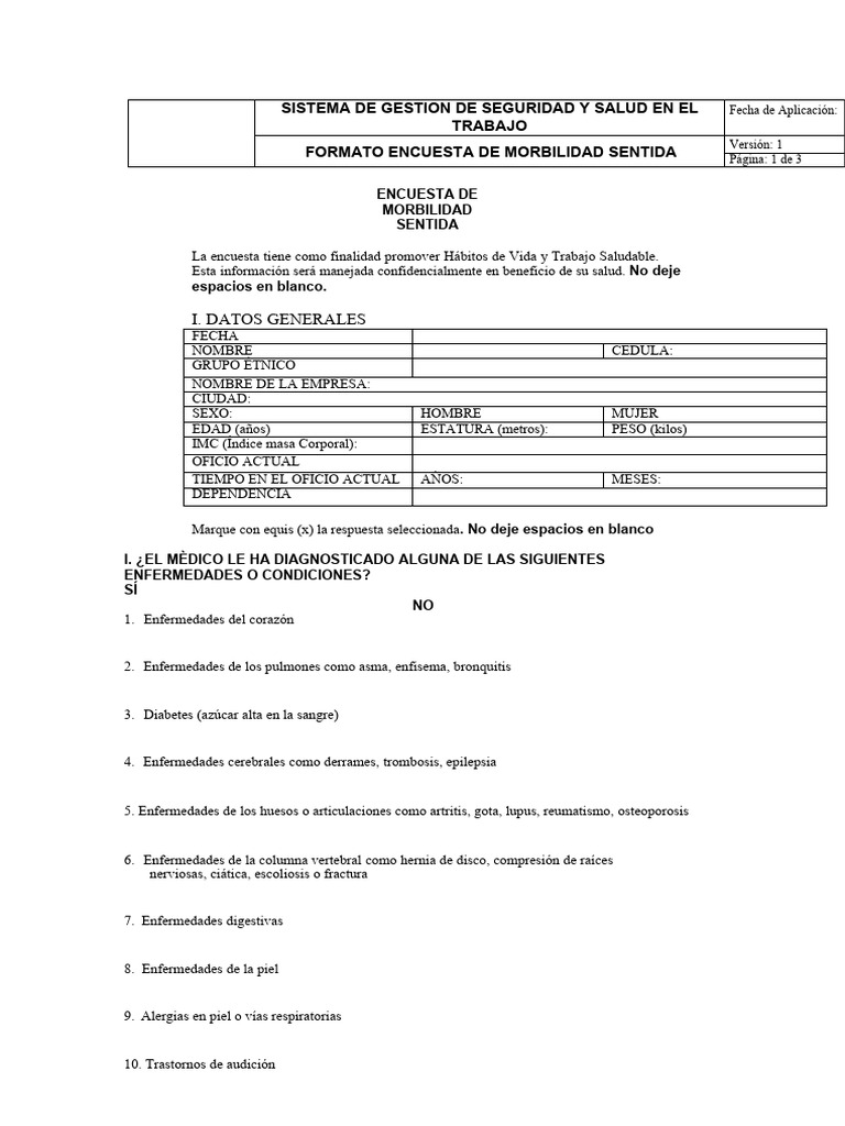 Formato Encuesta Morbilidad Sentida | PDF | Causas de la muerte ... Formato Encuesta Morbilidad Sentida | PDF | Causas de la muerte ...