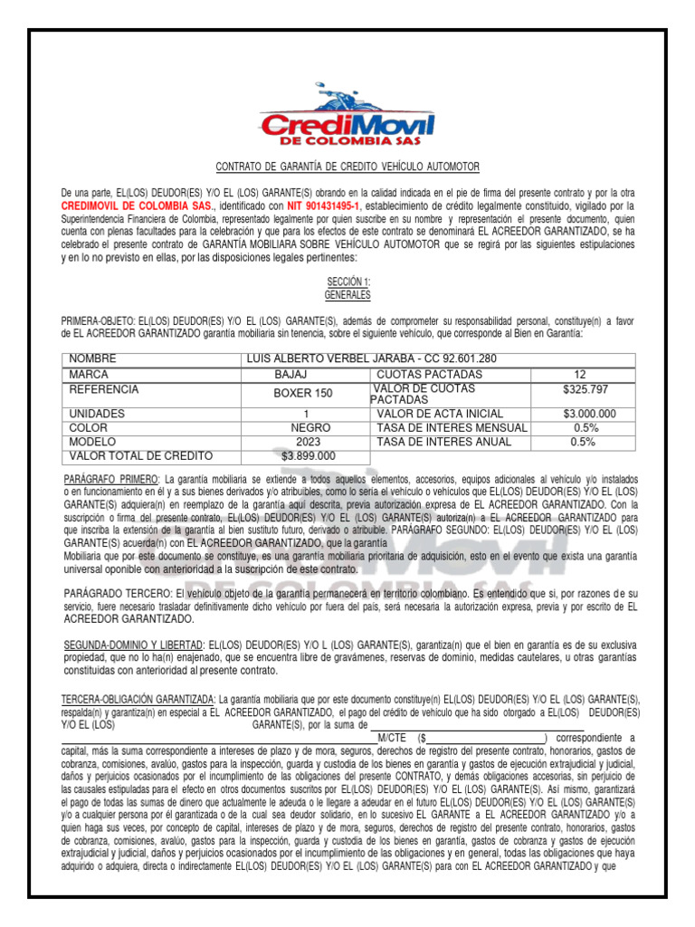Contrato Credimovil User - 92601280 | PDF | Pagos | Seguro